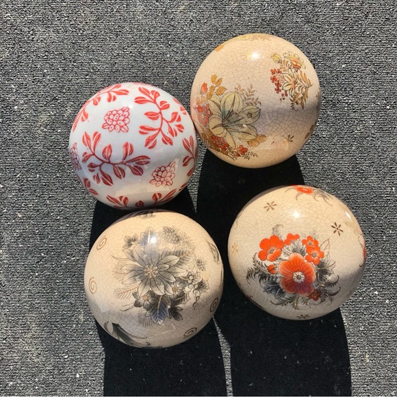 Accents | 4 Pieces Floral Decorative Vintage Balls Ceramic Collection ...